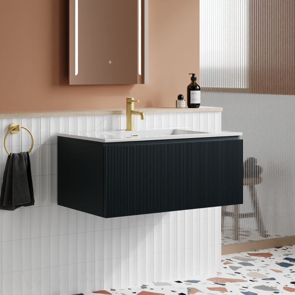Flauto 800mm Midnight Shadow Fluted Wall Hung Vanity Unit & Basin ...